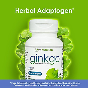 VH Nutrition Ginkgo BILOBA | 550mg Standardized Extract Supplements | Cognitive and Memory Support* | Boost Mental Clarity and Focus | Brain Health Supplement | 60 Capsules
