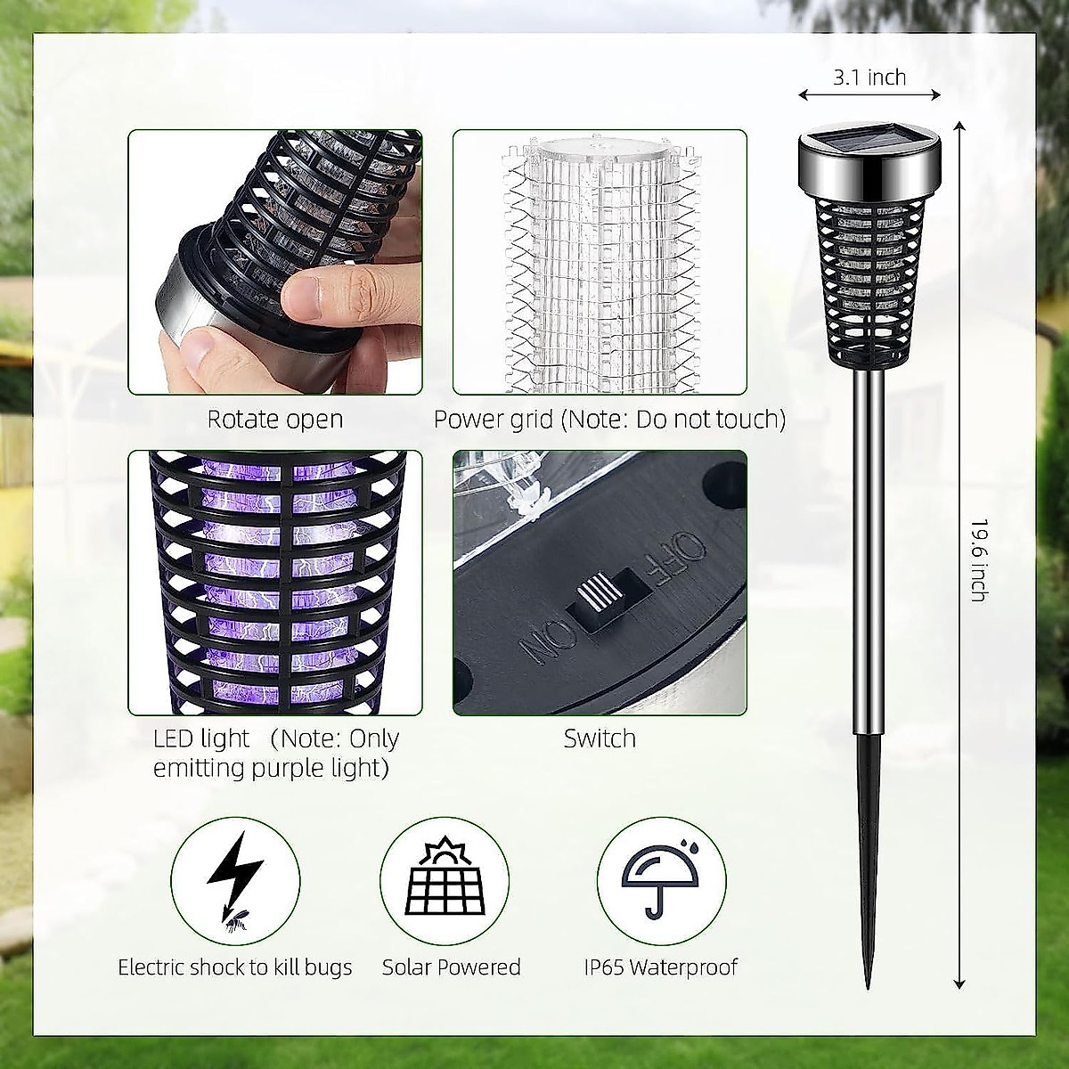 4 Pcs Solar Bug Zapper Outdoor 2024 Gnat Zapper Mosquito Killer for Bug Gnat Fly Small Flying Insect, Professional Bug Lights for Outside, Waterproof Mosquito Repellent for Patio Yard Farm Garden