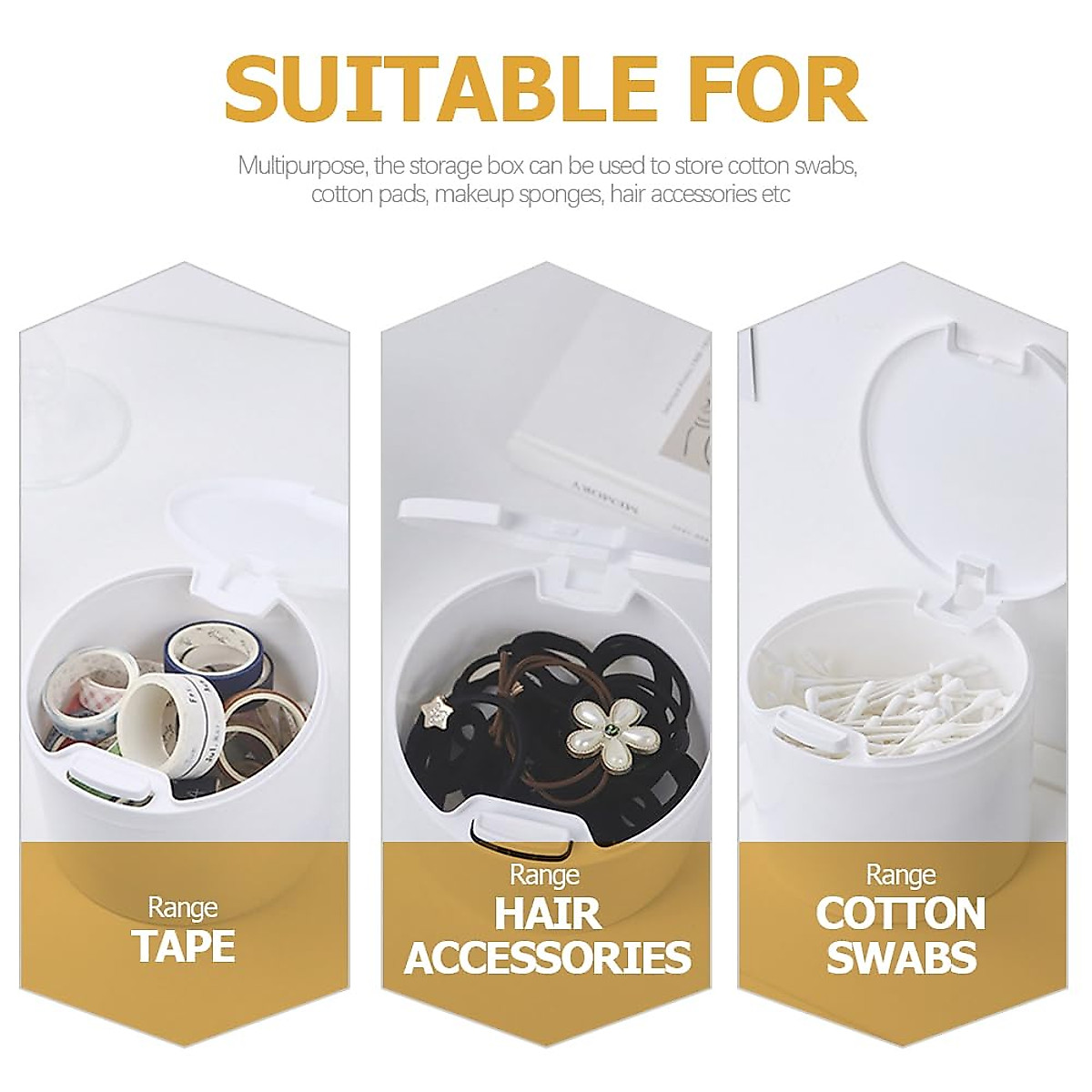 minkissy 3pcs Clamshell Cotton Swab Storage Box ‎PP ‎Cotton Swab Holder Cotton Round Dispenser Cotton Swab Containers for Bathroom Home Storage