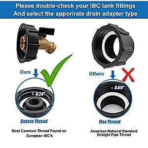275-330 Gallon Tote Water Tank Adapter 2" Coarse Thread (Not Fine Thread! Coarse Thread Common On European IBC) Brass Hose Faucet Valve Garden Hose Connector Replacement IBC Tote Valve Fitting Parts