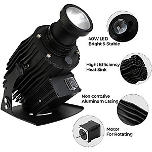 HILITING 40W LED GOBO Projector 4800 Lumens Rotating Logo Projector IP65 Waterproof with Remote Including Free Custom Glass GOBO Personalized Logo Projector for Company Bar Wedding Advertising