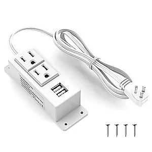 Kungfuking Power Strip with USB, Wall Mountable Socket Surge Protector Power Strip with 2 AC Outlets and 2 USB Charging Ports White Extension Cord 6.56 FT, Flat Plug