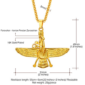 U7 Farvahar Pendant with Chain 18K Gold Plated Symbol of Iran Persian Gift Necklace