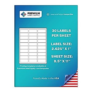 Premium Label Supply White Address Sticker Labels – 2.625” x 1" – Laser/Inkjet Compatible – (30 Labels/Sheet), 25 Sheets - 750 Total Adhesive FBA Labels