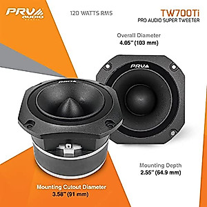 PRV AUDIO TW700Ti Super Tweeter, 4" Titanium Bullet Super Tweeter 8 Ohm Black, 1.5" VC Pro Audio High Frequency Driver, 107dB 120 Watts RMS, Built-in Polyester Capacitor (Single)