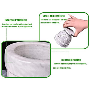 Mortar and Pestle Marble Set for Spices Pestos Seasonings Pastes Guacamole Bowl Herb Grinder Easy to Clean Included:Silicone Mat,Brush,Stainless Steel Spoon 4.33inch(Small,White Gray)