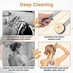 Ainiv 2 Pack Back Scrubber for Shower, Long Handled Shower Brush with Soap Dispenser, Exfoliating Body Scrubber for Wet or Dry Brushing, Shower Brush with Soft Bristles（Grey & Pink）