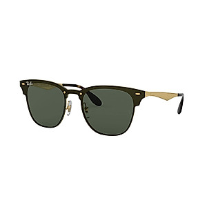 Ray-Ban RB3576N Blaze Clubmaster Square Sunglasses, Brushed Gold/Dark Green, 47 mm