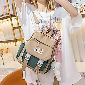 AZURAOKEY Cute Mini Backpacks with Accessories, Kawaii Girls Student Shoulder School Bags Small Travel Kawaii Small Backpack Aesthetic Backpack for School, Travel (Coffee)