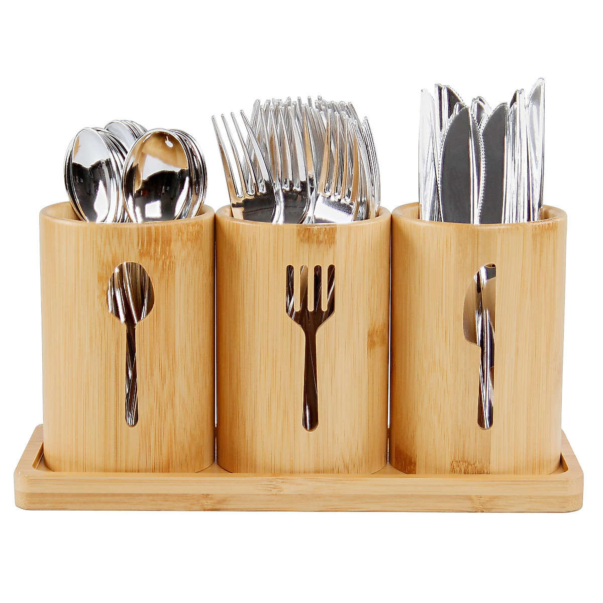 7Penn Standing Utensil Organizer Caddy - 3 Cup Bamboo Countertop Utensil Holder for Party Camping and Kitchen