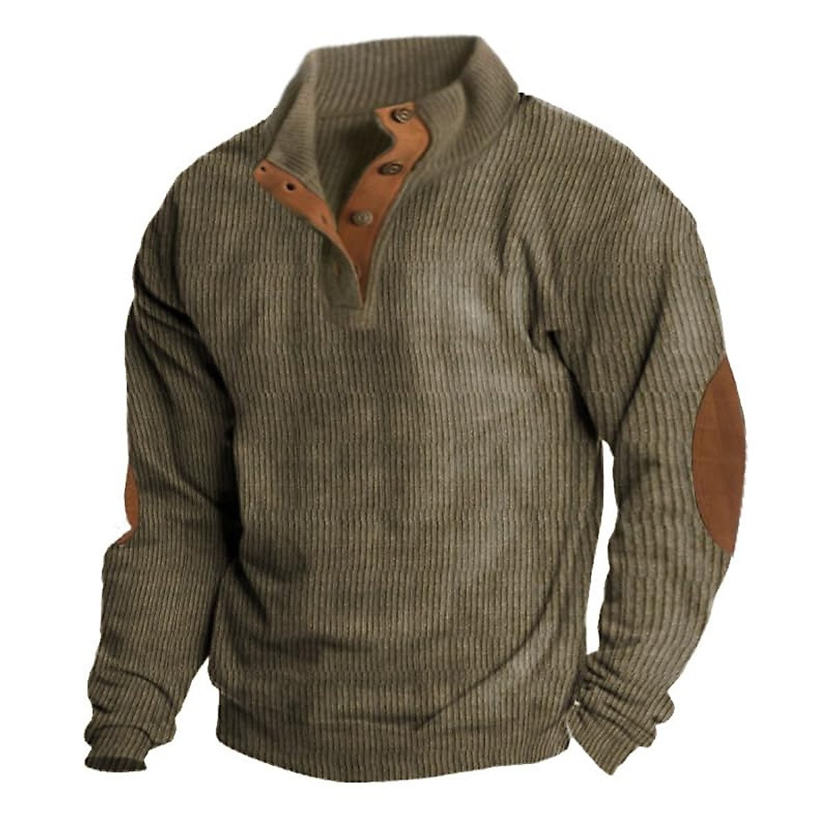 Men's Outdoor Casual Stand Collar Long Sleeve Sweatshirt Vintage Single Breasted Stand Collar Jacket Sweaters (Khaki,3X-Large)