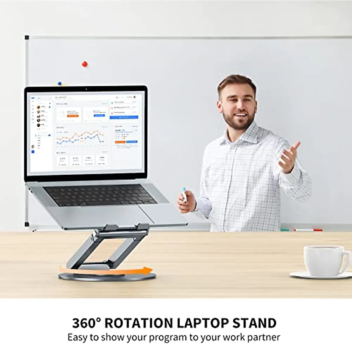 ProtoArc 360 Rotating Laptop Stand, ESZ1 Swivel Laptop Riser Ergonomic Computer Stand for Laptop, Adjustable Height, Fully Foldable for Easy Storage, Fits All MacBook/Laptops up to 17 inches