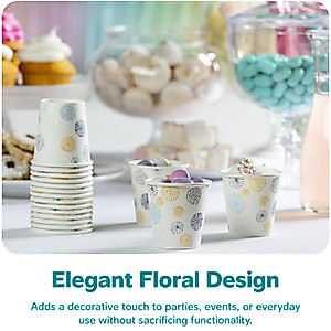 [300 Count] 3 oz. Small Paper Cups, Disposable Mini Bathroom Mouthwash Cups - Floral
