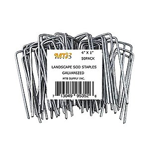MTB 50 Pack 4x1 inch 11GA(0.12inch) Sod Staples Garden Pins Netting Stakes Ground Spikes Landscape Cover Pegs Anti-Rust Galvanized