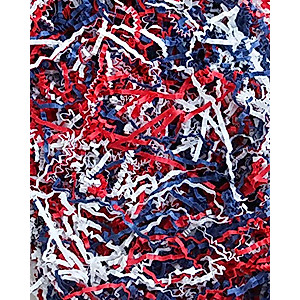 MagicWater Supply Soft & Thin Cut Crinkle Paper Shred Filler (1 LB) for Gift Wrapping & Basket Filling - Red, White and Blue