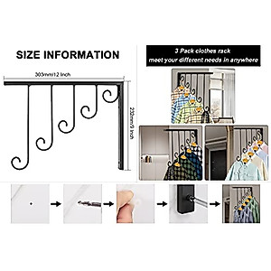 Livabber Clothing Rack Wall Mounted, Heavy Duty Metal Garment Rack for Hanging Clothes with 5 Hanging Rings, Rustic Wall Clothes Organizer for Bedroom Retail, 3 Pack (Black)