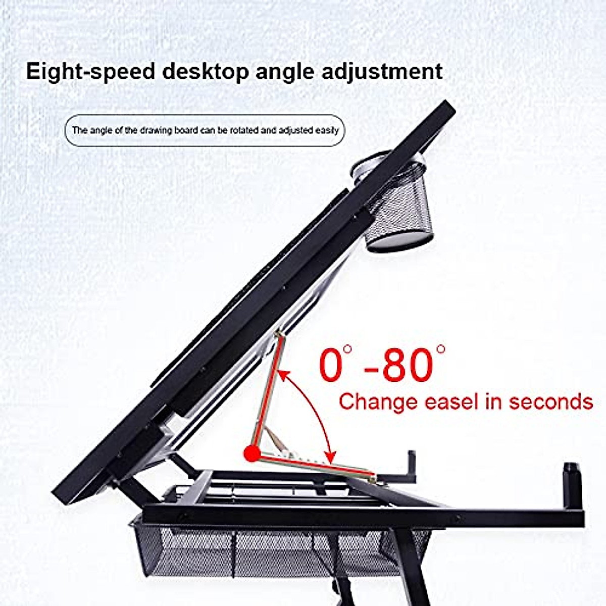 ROLTIN Drafting Tables Height Adjustable Drawing Art Table,Artists Desk Tilting Glass Tabletop Paintings Work Station with Storage Drawer,Writing Art Craft Work Station (