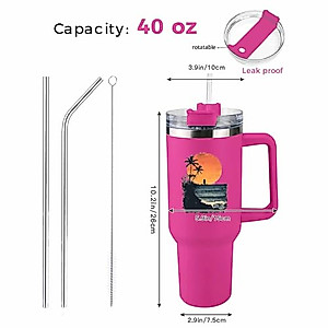 LB LEOBON 40 ounce insulated cup with handle, double-layer vacuum stainless steel material, equipped with straw, can keep warm or maintain cold drinks Neone Poppe Sunset 2 Bright pink