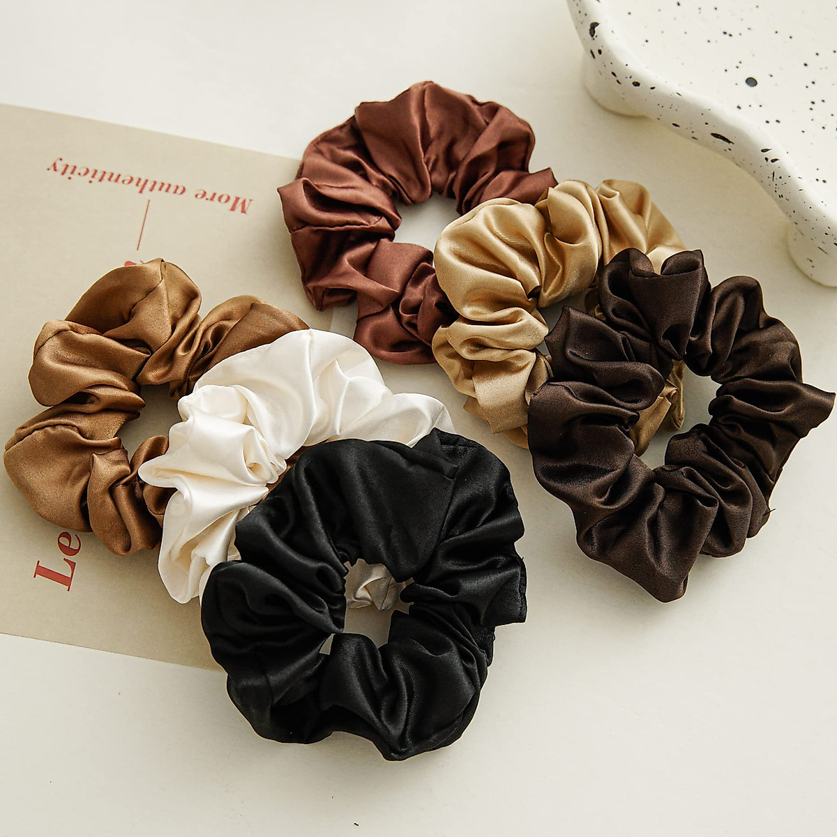 Hair Scrunchies Set, 6Pcs Elegant Solid Elastic Ponytail Holder for Women and Girls, Satin Hair Ties for Gentle Style Preservation and Breakage Prevention, Multi-colored