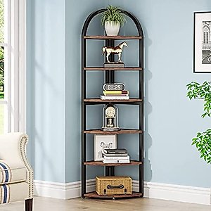 Tribesigns 6-Tier Corner Shelf, 71 Inch Tall Corner Bookshelf for Small Space, Rustic Plant Stand Display Rack for Living Room, Home Office, Kitchen