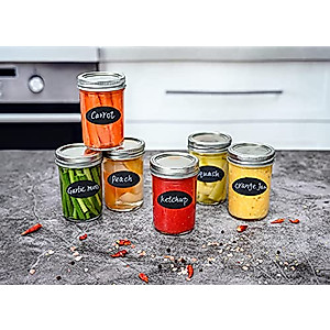 8oz Glass Mason Jars with lids Set of 6 - wide mouth - Airtight Band + Marker & Labels - Canning Jars with Lids, Ideal for candle jars, Spice Jars, Wedding Favors, Meal Prep, Jelly Jar, Jam, Honey,