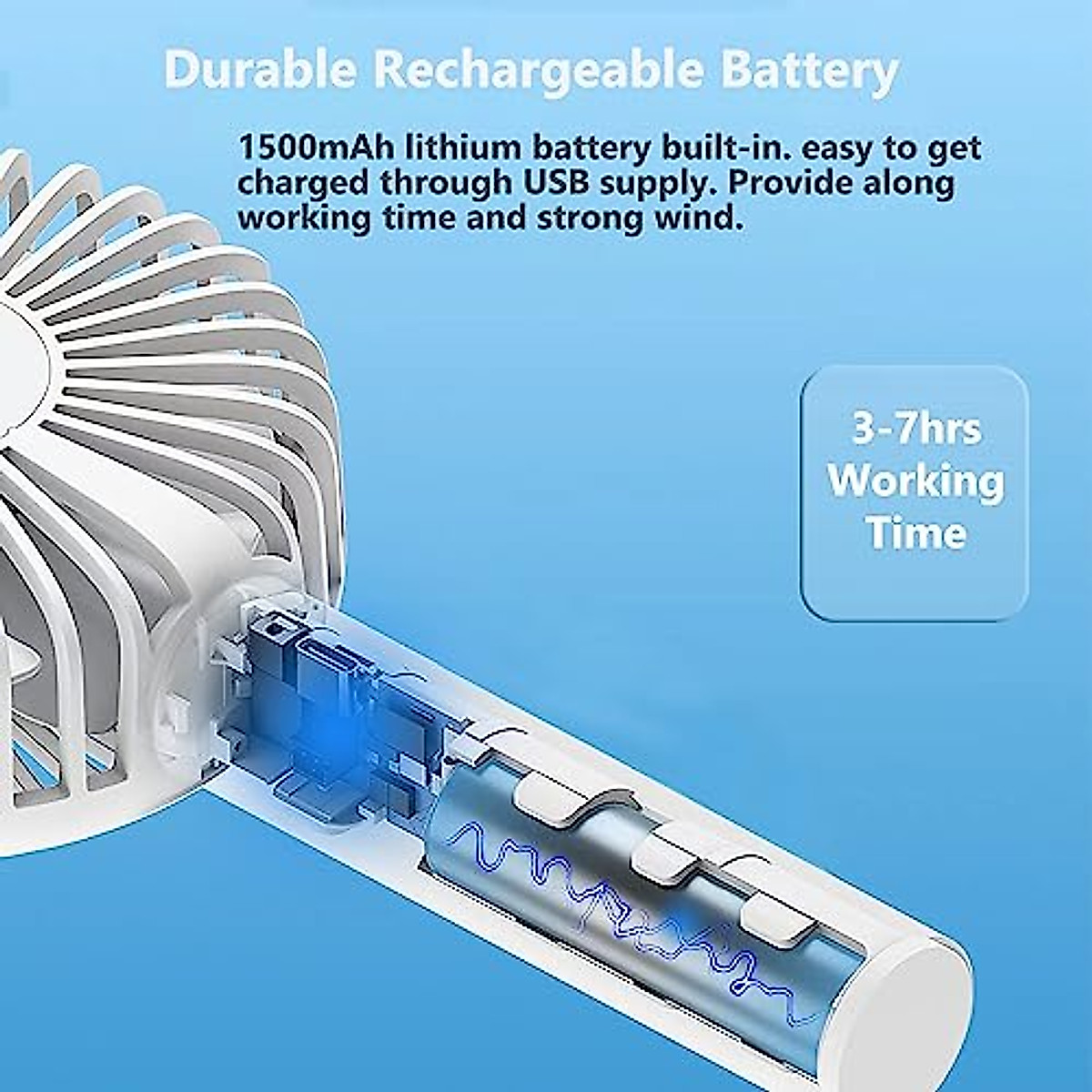 AKANDS Mini Portable Electric Fan, USB Rechargeable Handheld Fan Three-Speed Adjustment, Personal Fan with Phone Holder Base, Lightweight Fan for Stylish Girls, Women and Men Indoor Outdoor (Blue)