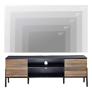 WAMPAT Modern TV Stand 65 inch TV Table, Mid-Century Wood TV Console Entertainment Center for 55 inch TV with 6 Storage Cabinets, Media Console for Living Room Bedroom, 60‘’ Black/Brown