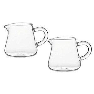 FUYU 2pcs Simple Heat Resistant Transparent Glass Mini Coffee Pot Creamer Pitcher