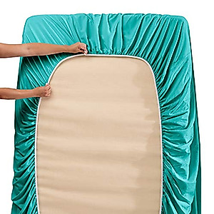 Hearth & Harbor Bed Sheets, Luxury Soft 6 Piece Bed Sheet Set Extra Deep Pocket Fitted Sheets Fits Mattress up to 21", Double Brushed Bedding Sheets & Pillowcases, Queen Size, Teal