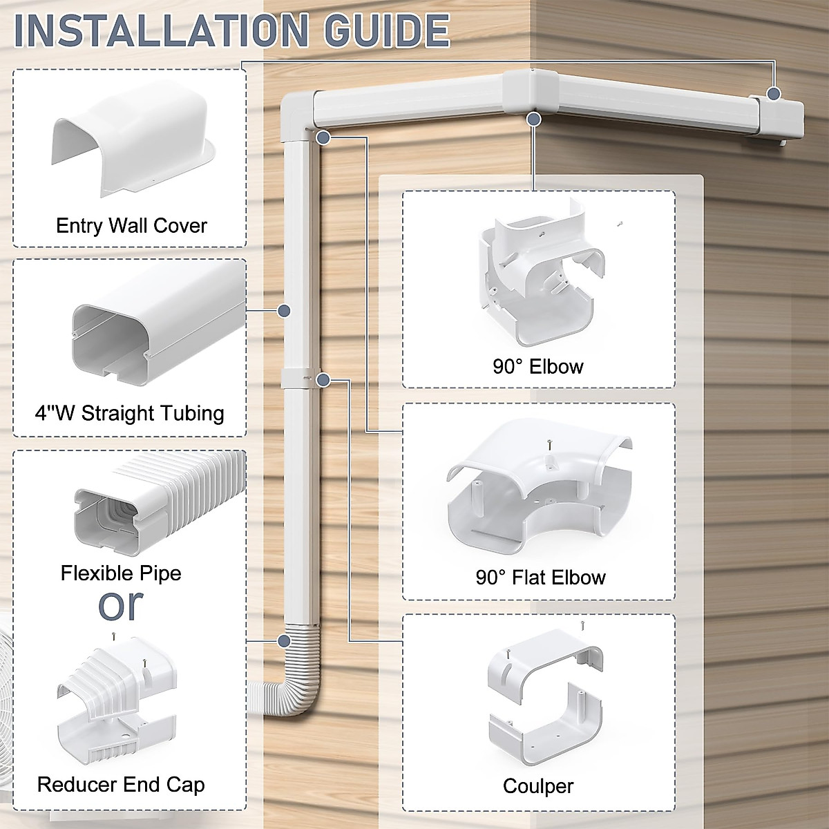 Flamorrow Decorative PVC Line Set Cover Kit, 3" 25 Ft Line Cover Kit for Ductless Mini Split Air Conditioner, Central AC and Heat Pump System