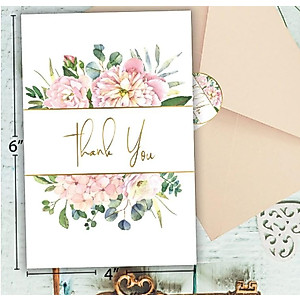 WHOLISTIC JOY Thank You Cards 48 ct Set | 6 Floral Designs Stationary | Gold Foil | Matching Envelopes & Stickers Designs | Special Occastion | Wedding, Birthday, Graduation, Baby Shower