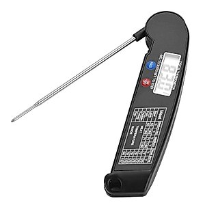 LCD Digital Food Meat Thermometer with Folding Probe Turkey Fish Beef Taste Selectable Kitchen Cooking BBQ Grill Temp Tester(Black)