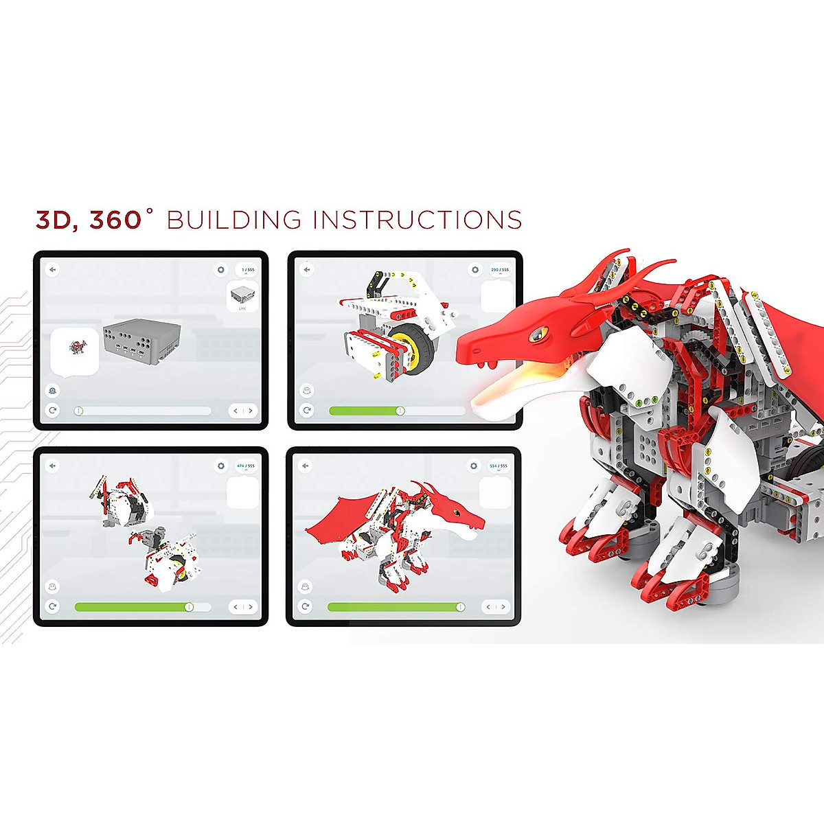 JIMU ROBOT Mythical Series: FireBot Kit/App-Enabled Building & Coding STEM Robot Kit (606 Pcs), Red, Model:JRA0601
