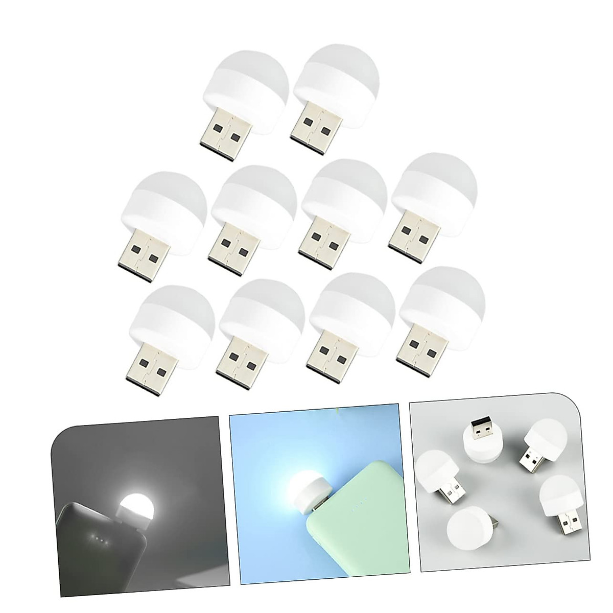 OFFSCH 10pcs Led Night Light Friday Night Lights Mini USB Night Lights Led Bulb Lights for Bedroom USB Night Lamp Toilet Night Light Wall White Portable Ambient Light Travel Pp Material