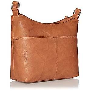Bueno of California GAL Antique Leather Double Zip Shoulder Bag, Tan