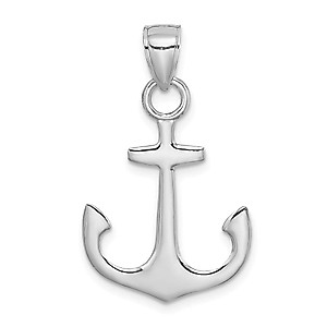 Solid 14K White Gold 3-D Anchor Charm Pendant - 28mm x 18mm