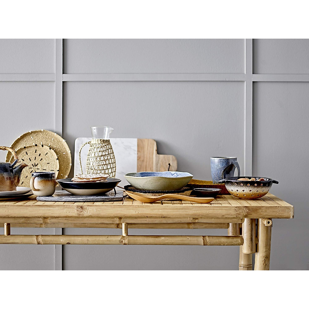 Creative Co-Op 64 oz. Glass Seagrass Weave Jacket & Handle Pitcher, Tan