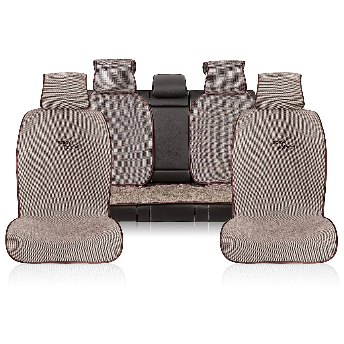 Sojoy Car Seat Covers Full Set Universal Fit Four Seasons Car Seat Towel Protector Easy to Use with Non-slip Bottom (Brown and Tan)