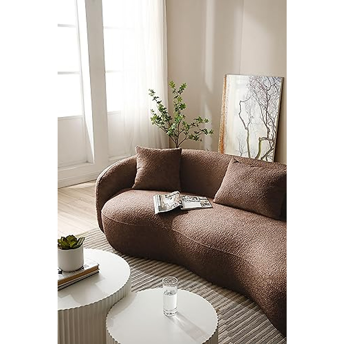 Modern Cloud Curved Sofa Mid-Century Comfy Half Moon Boucle Couch,Luxury 4-Seat Fabric Upholstered Leisure Deap Seat Sectional Sofá with 3 Throw Pillows for Living Room