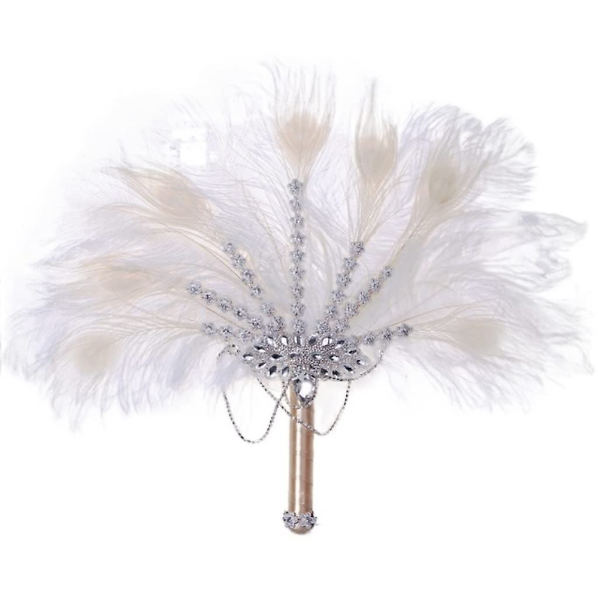 Chinese Fan Folding Hand Fan Bridal Feather Bouquet Decorative Fan Crystal Bridesmaid Wedding Bouquet Flapper Folding Fan Paper Fan Hand Folding Fans Vintage Style