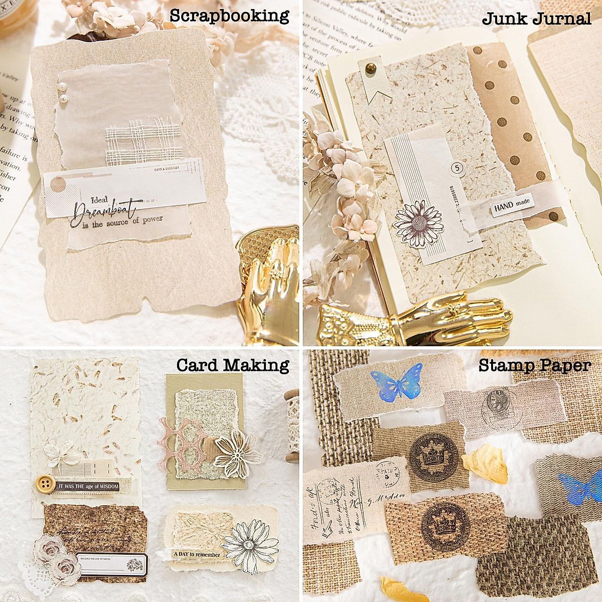 168 Sheets Scrapbook Paper and Embossed Textured Paper Assorted Set - 6 Pack Mixed Special Paper for Scrapbooking Planner Bullet Junk Journal Supplies Collage Card Embellishment 2.4x3.2, 3.4x4.9 Inch