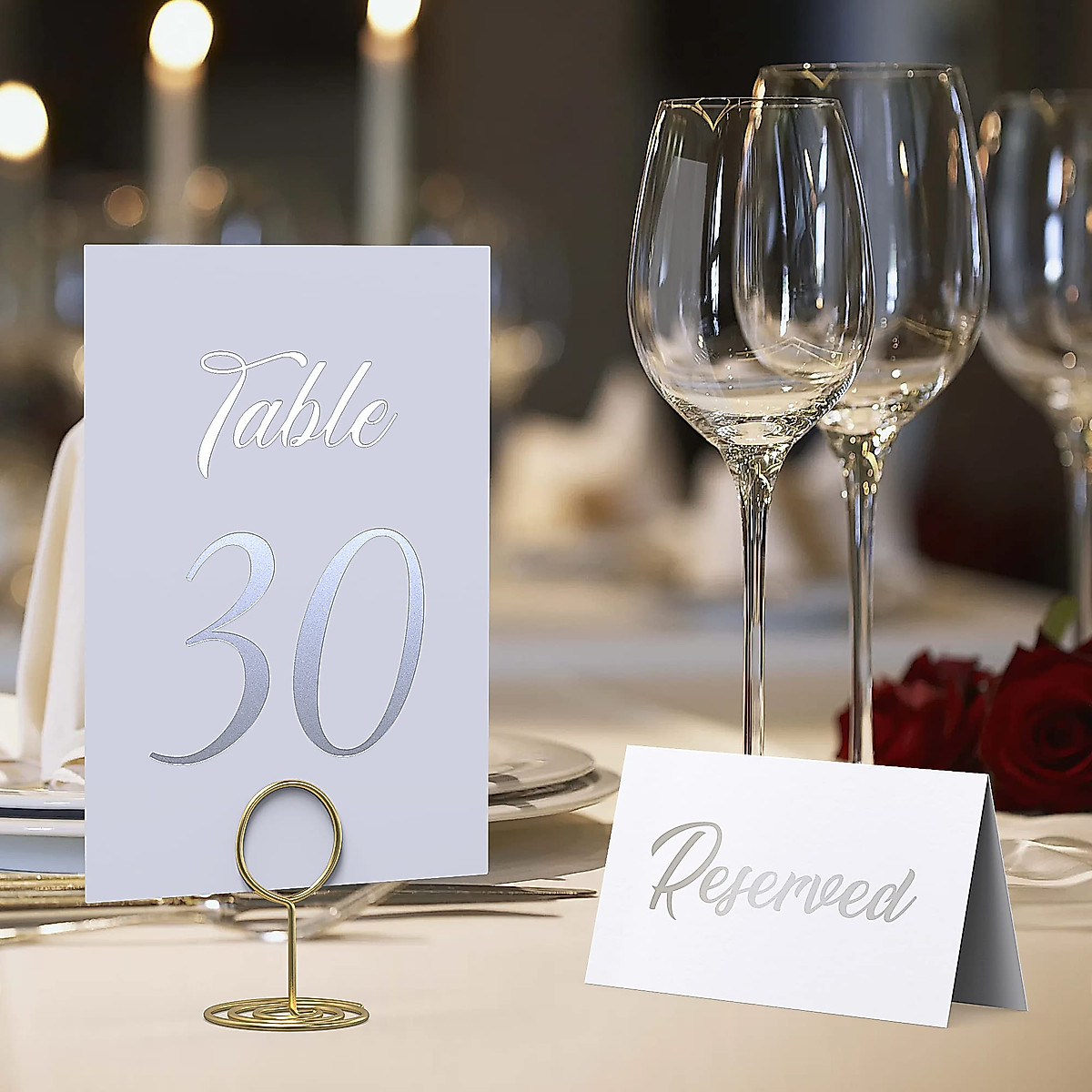 Silver Table Numbers 1-30 for Wedding Reception - Silver Foil Table Number Cards 4x6 in with Head & Gift Table - Restaurant Table Numbers - Wedding Numbers for Tables Card Stock Wedding Table Numbers