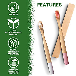 DYKL 10Pack Adult Kids Bamboo Toothbrushes/BPA Free Soft Bristles Toothbrushes | Natural Eco Friendly Biodegradable Charcoal Wood Tooth Brushes, Compostable 100% Organic Charcoal Wooden toothbrushes.