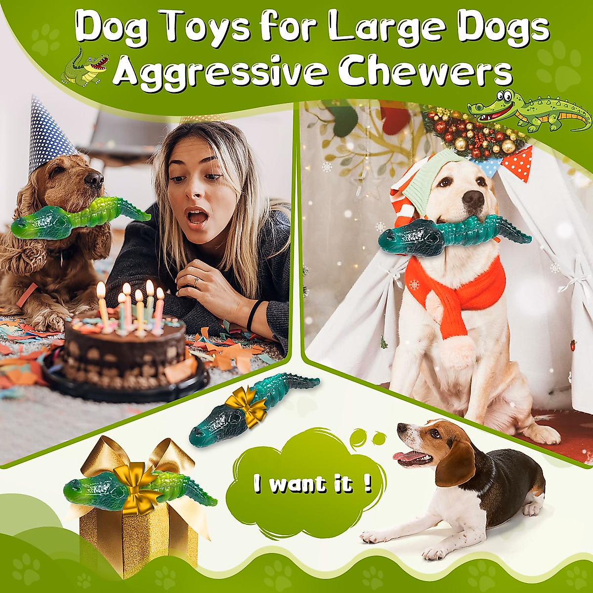 Jeefome Large Dog Chew Toys: 2 Packs Indestructible Dog Toys for Aggressive Chewers - Tough Dog Toys for Large Breeds