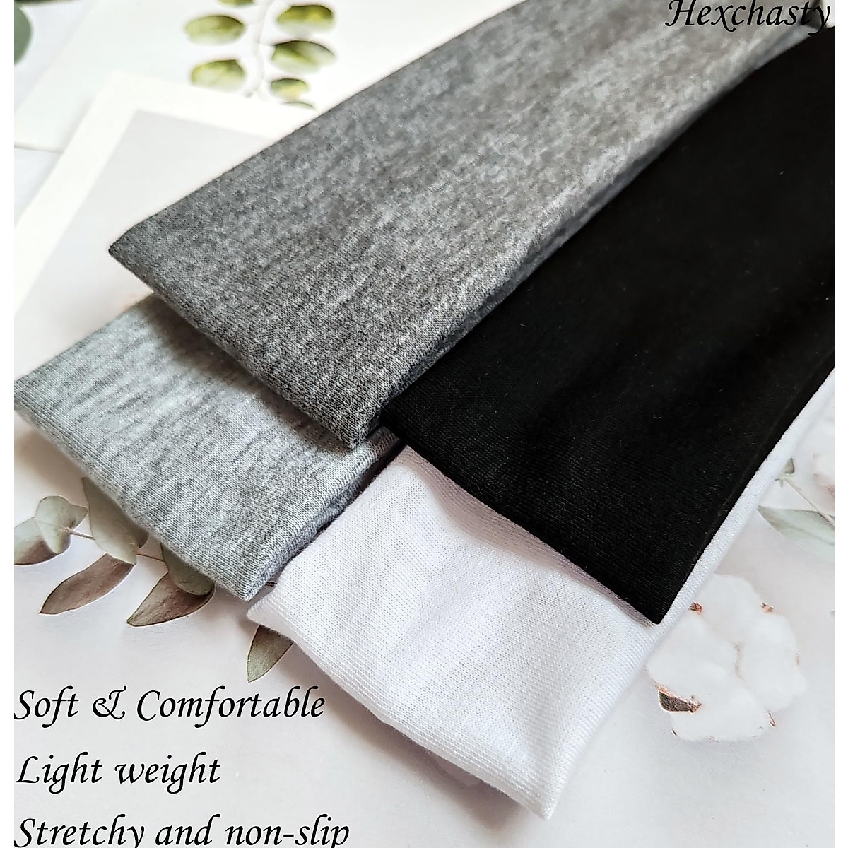 Hexchasty Women's Headbands for Yoga and Running - Soft, Stretchy, Cotton Fabric Headbands - Cute Hair Bands for Women in White, Black - Sweat Headbands for Sports