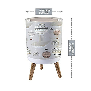 Press Cover Round Trash Bin with Legs Seamless Childish with Sleeping Whales hot air Balloons Creative Kids Push Top Trash Can with Lid Dog Proof Garbage Can Wastebasket for Living Room 7L/1.8 Gallon