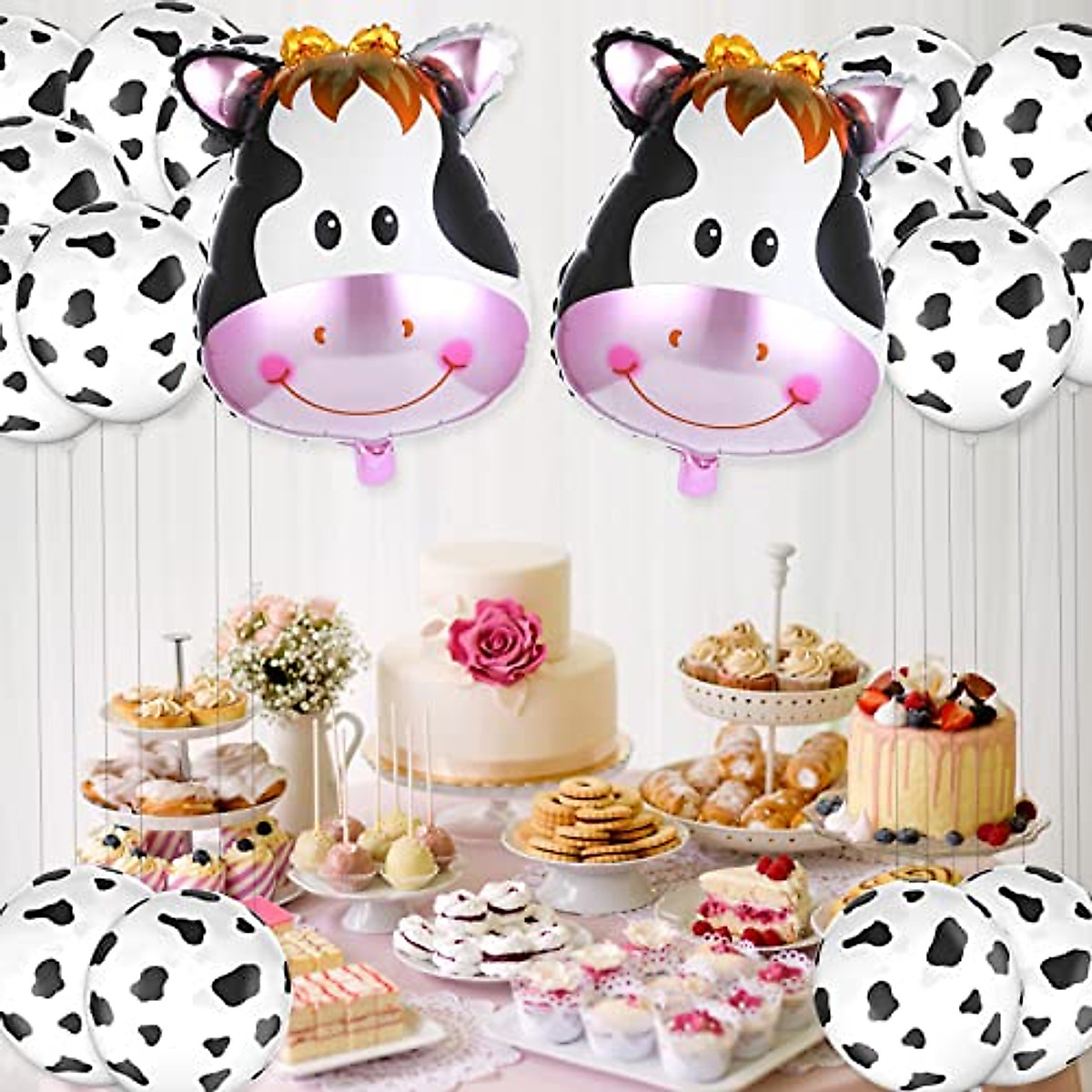 26 Pieces Cow Balloons, Cow Print Balloon Giant Cow Shape Mylar Foil Latex Balloons Funny Print Balloons for Western Cowboy Farm Animal Ballons Birthday Party Supplies Cow Themed Party Decorations