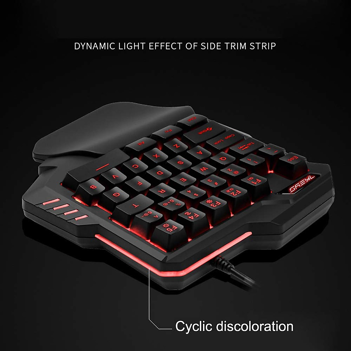 HiGOGO G30 Wired 35 Keys One-Handed Gaming Keypad, Rainbow LED Backlight with Large Wrist Pad (Black)