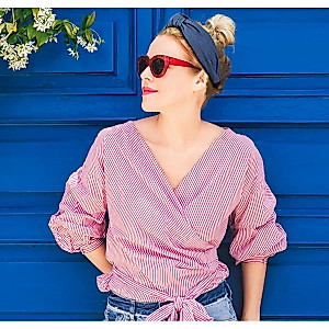 TOBATOBA Denim Wide No-Slip Fashion Boho Turban Elastic Headbands - Blue Jean Knotted Top Knot Headbands for Women and Girls