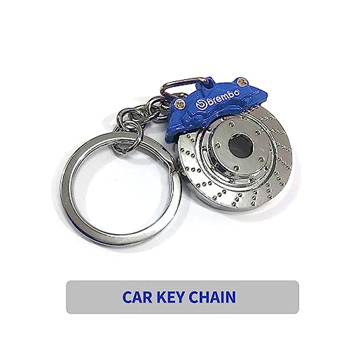 cueclue 1 PC Metal Keychain, Creative Brake Disk Wheel Calipers Key Ring, Waist Hanging Keychain, Decoration Pendant (Blue)